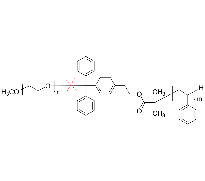 Poly(ethylene oxide)-b-poly(styrene), acid-cleavable