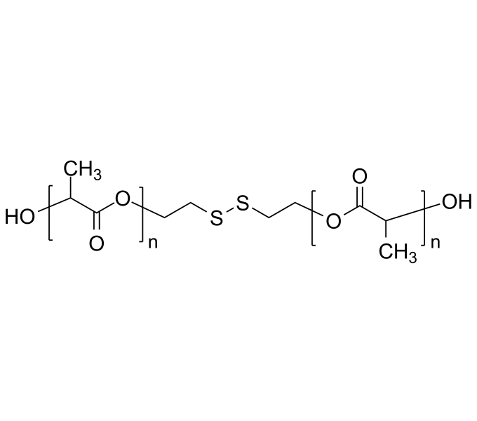Poly(lactide), with disulfide group in center of polymer chain